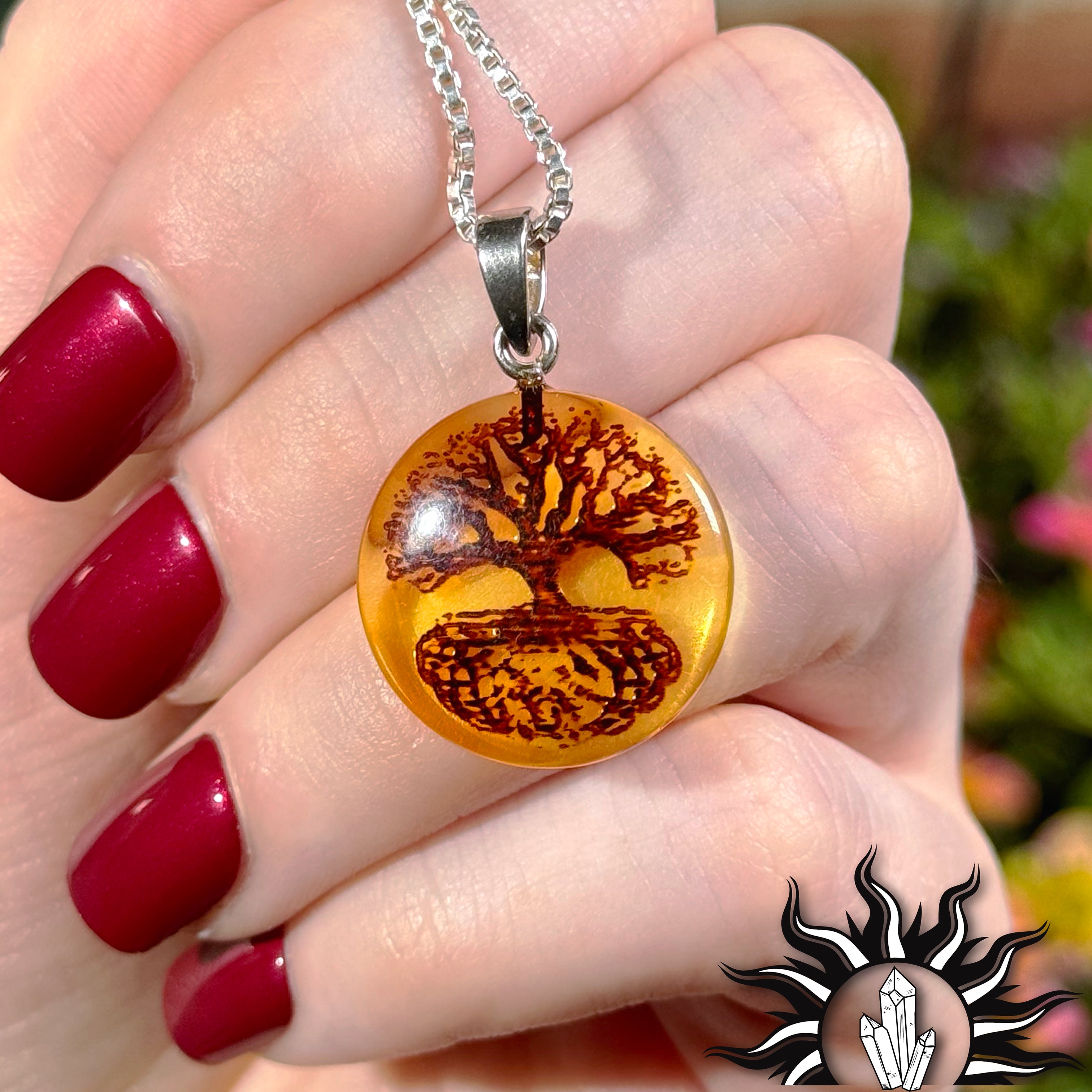 Baltic Amber Tree of Life Pendant – Glowing Candle