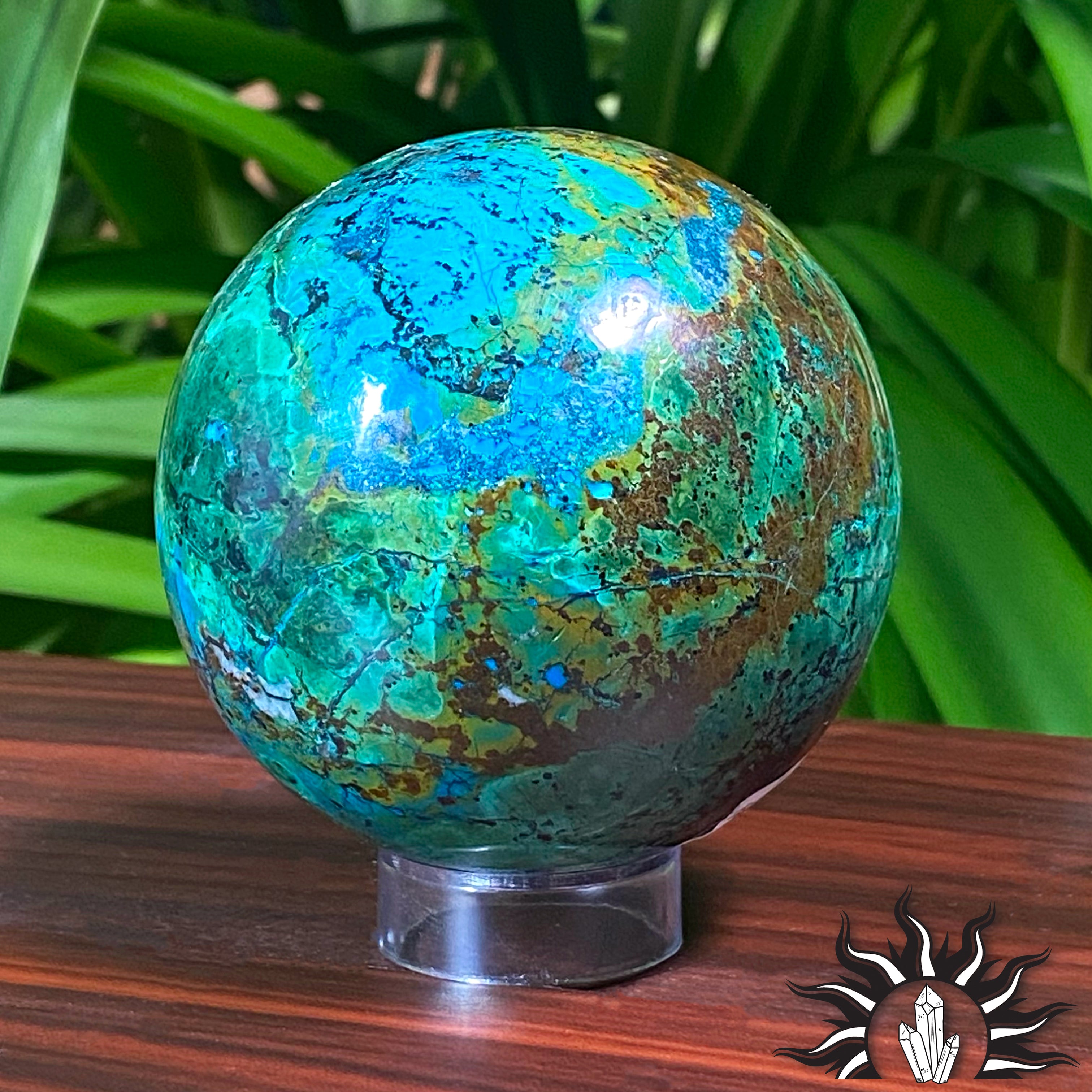 Chrysocolla Sphere 3" – Glowing Candle